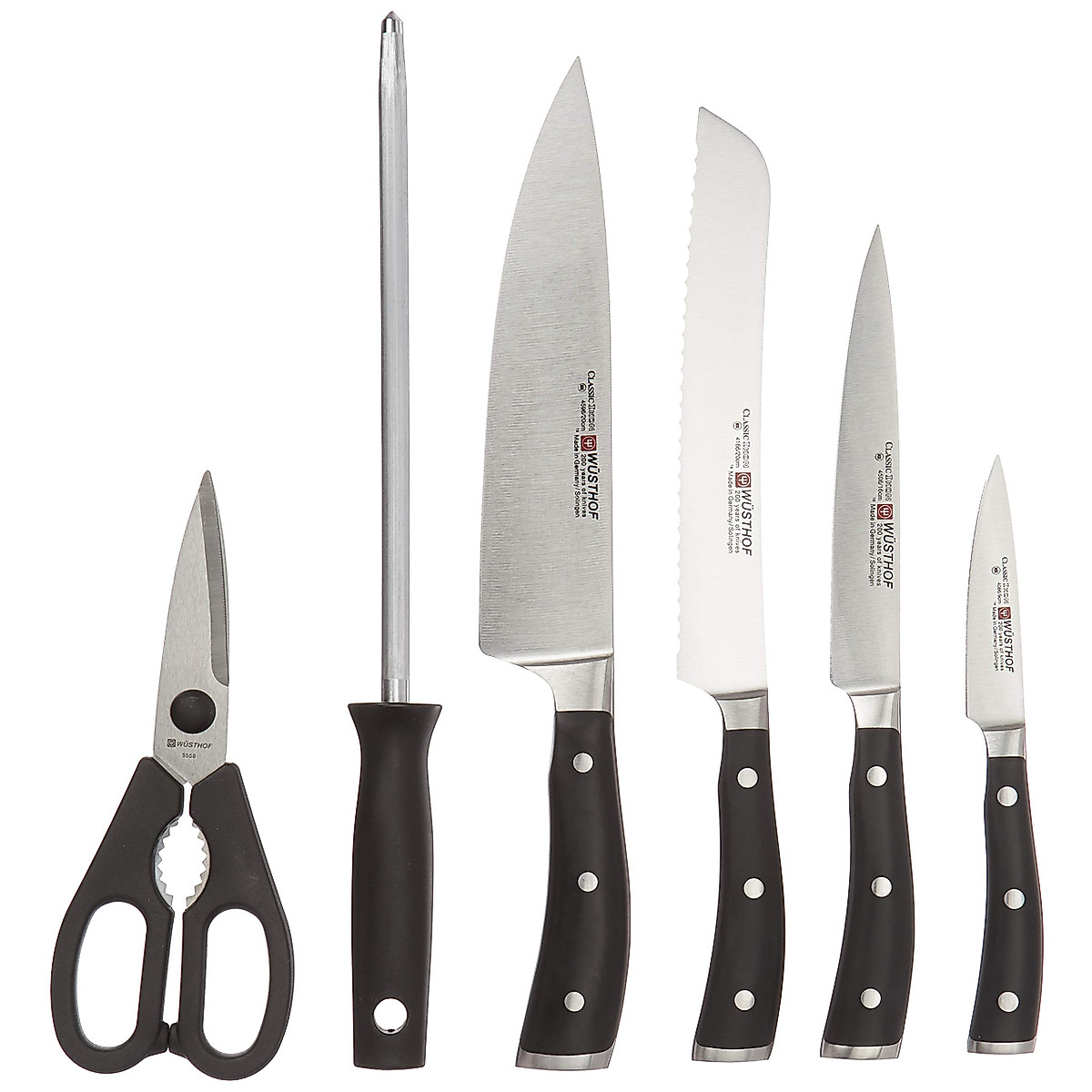 Wusthof Seven Acacia 7-Piece German Knife Classic IKON Block Set, Black