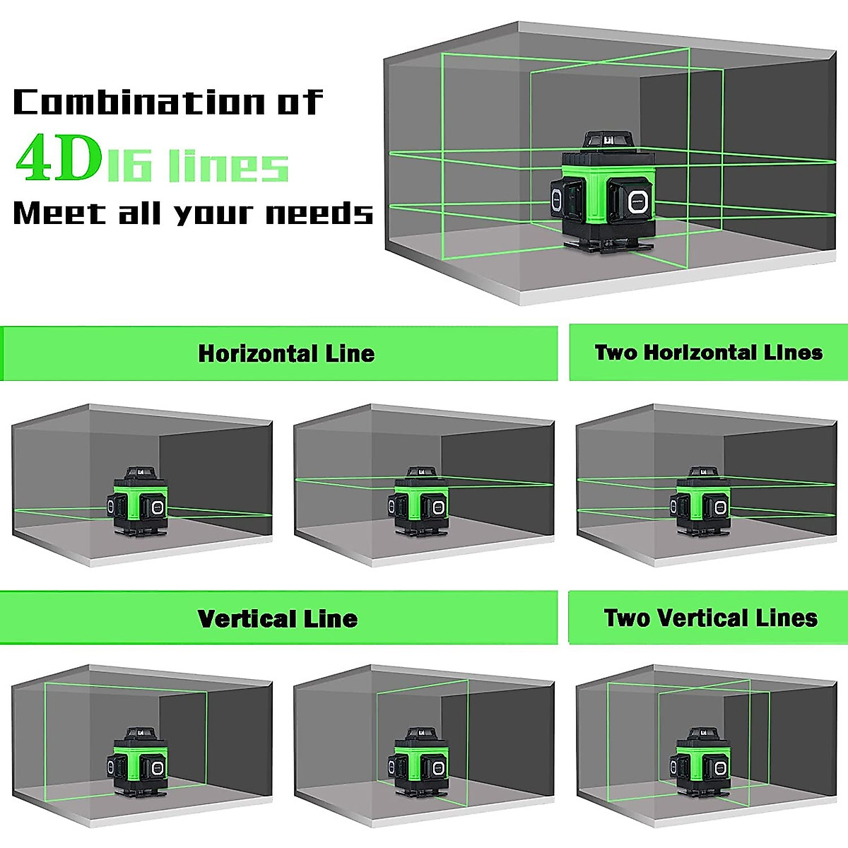 16 Line Lasers Level,4x360°Horizontal Vertical Cross Line Laser Level Tool with Remote Controller&2 Rechargeable Battery&Magnetic Rotating Stand&Hard Case for Picture Hanging/Construction/Tiling Floor