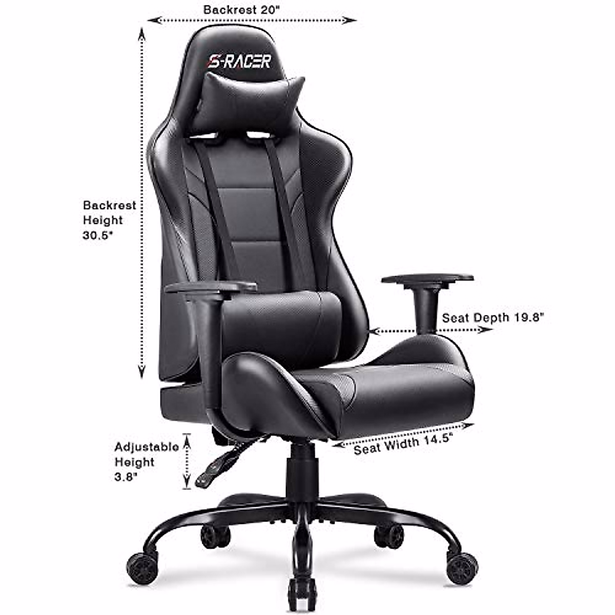 Homall Gaming Chair Computer Office High Back Leather Gamer Desk Chair Ergonomic Adjustable Swivel Racing Chair with Headrest and Lumbar Support (Black)