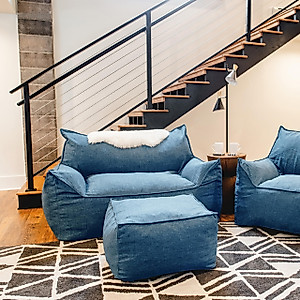 Big Joe Imperial Lounger Ottoman Foam Filled Bean Bag with Removable Cover, Pacific Blue Union, Durable Woven Polyester, 2 feet