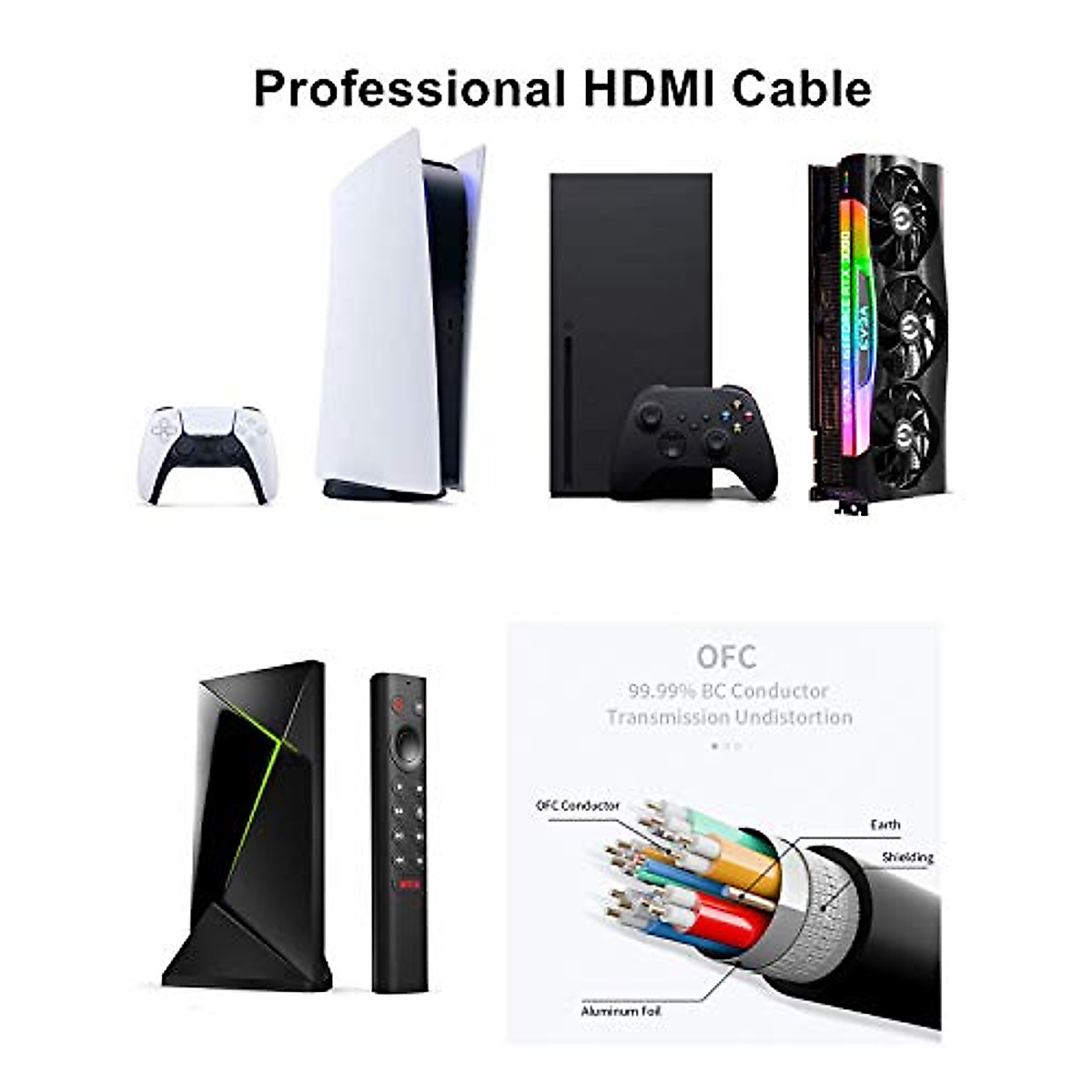 10k 8k 4k HDMI 2.1 Cable 1.5 FT, Certified 48Gbps 1ms Ultra High Speed HDMI Cable 4k 120Hz 144Hz 10k 8k 60Hz 12bit DTS:X Dolby Atmos HDR10+ ARC eARC Compatible for Gaming PC Soundbar RTX3080 PS5 Xbox