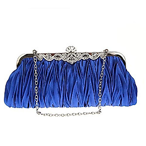 DAWEI Simple Elegant Pleated Eevning Clutch Bag Dinner Bag Purse Bridal Prom Handbag Party Bag 7385 (Blue)