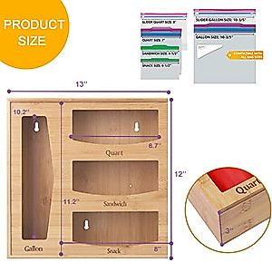YIHATA Ziplock Bag Organizer, Bamboo Storage Bag Organizer, Pullable Baggie Organizer for Drawer Kitchen, Space-Save Bag Holder Container for Gallon, Quart, Sandwich & Snack Bags, 1 Box 4 Slots
