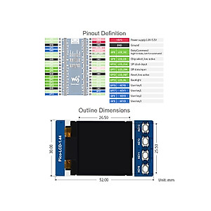 waveshare 1.44inch LCD Display Module for Raspberry Pi Pico 65K RGB Colors 128×128 Pixels Embedded ST7735S Driver Using SPI Bus Comes with Raspberry Pi Pico C/C++ and MicroPython Demo