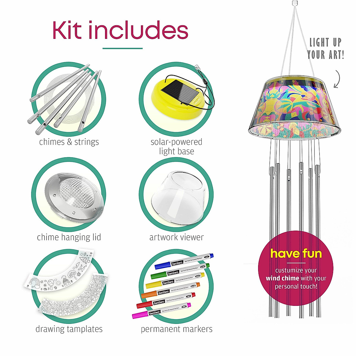 Make Your Own Solar-Powered Light-Up Wind Chime DIY Kit - STEM Toys Fun Science, Summer Easter Craft Gifts for Kids Year Old Boys & Girls Arts and Crafts - Kids Art Project, Kid Activities Kits