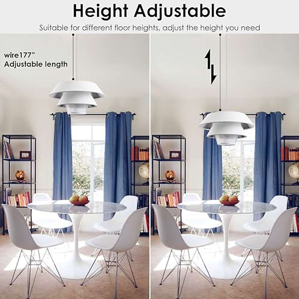 GO&SO 3-Tier Plug in Pendant Light Hanging Light with Plug in Cord Fabric Lampshade Plug in Ceiling Light Fixture for Bedroom Living Room White Silver