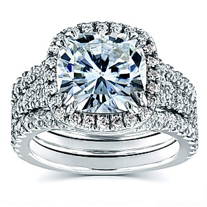 Kobelli Cushion Forever One Moissanite Halo Bridal Rings 4 CTW CTW Platinum (3 Piece Set) - 5.5