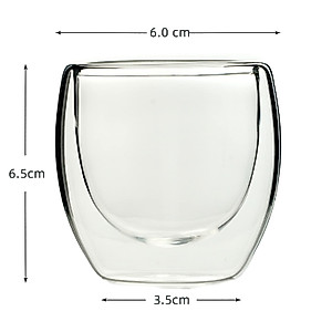 WOAIERNV 2.7 Ounce Espresso Cups,Set of 6,Double Walled Insulated Espresso Glasses,Handmade Borosilicate Glassware Coffee Cup,Perfect for Cold or Hot Drinks