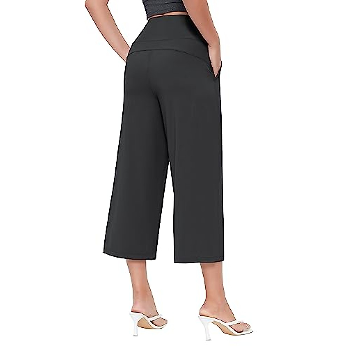 BUBBLELIME Women's Bootleg Yoga Capris Pants High Waist Workout Flare Crop with Pockets - Black_Medium
