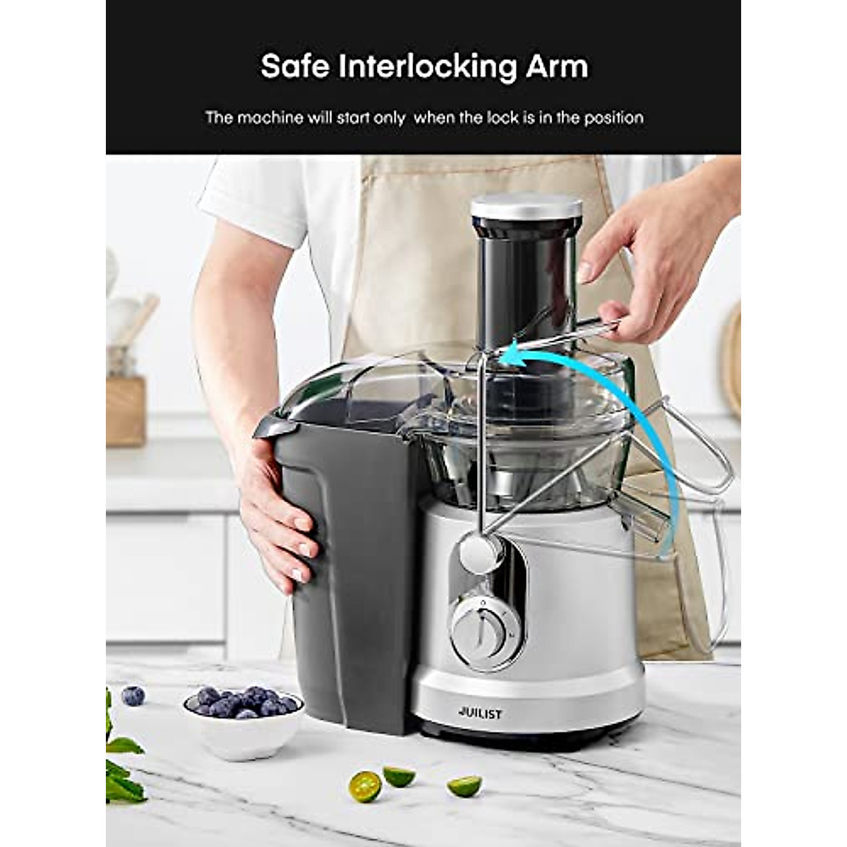 JUILIST Juicer Machines, 1000W Juicer Vegetable and Fruit with 3.2" Wider Mouth Food Chute, Easy to Clean, Large Power（1300W Peak）Juicer Extractor, 4S Fast Juicing & 2 Speeds Setting, Silver