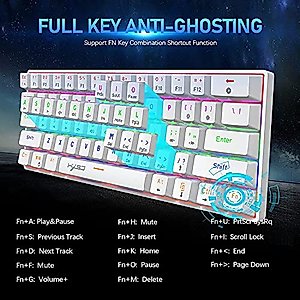 60% True Mechanical Gaming Keyboard Mouse Set, Type C Wired 61 Keys Layout Rainbow LED Backlit USB Waterproof Keyboard Anti-ghosting Keys+Lightweight RGB Mice 6400DPI for Computer/PC/Laptop/MAC(White)