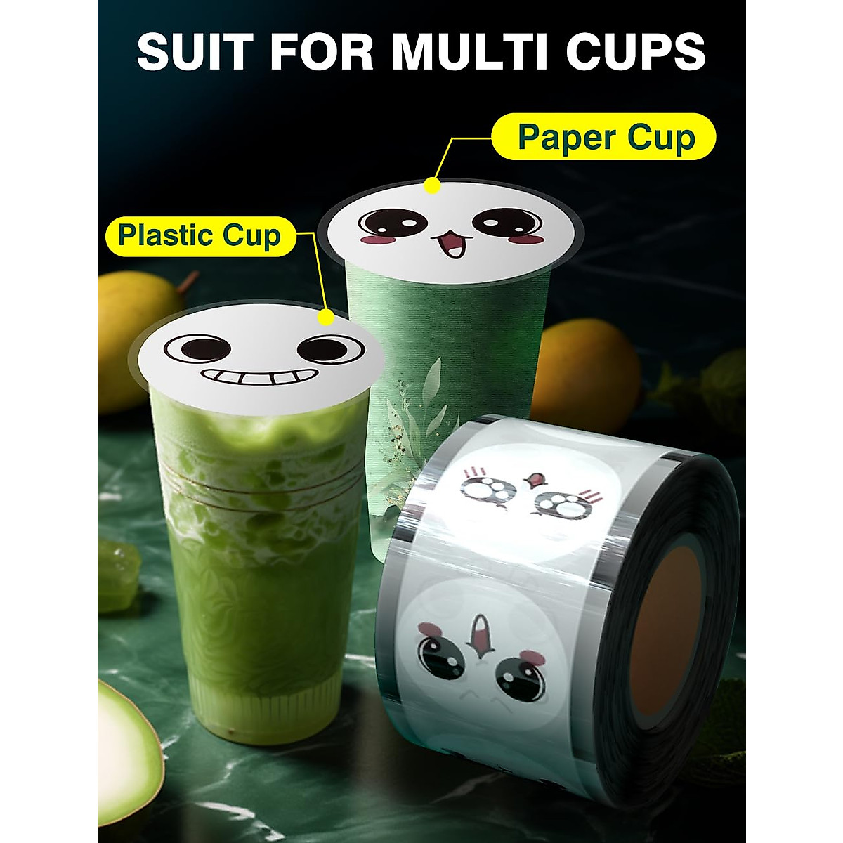 WantJoin 2 Rolls Cup Sealing Film, Pearl Cup Sealer Film 90-105 mm(3.5-3.7in） 6400 Cups for PP Plastic and Paper Cups, Tea Cup Sealing Film for Coffee Shop, Milk Tea Shop, Bar,White