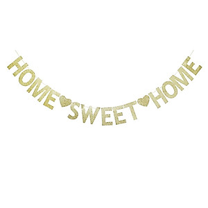 Home Sweet Home Banner,Funny Gold Glitter Welcome Home Party Sign Decors, Family Party Supplies
