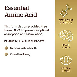 Solgar DLPA 500 mg, 100 Vegetable Capsules - Free Form DL-Phenylalanine - Supports Central Nervous System - Vegan, Gluten Free, Dairy Free, Kosher - 100 Servings