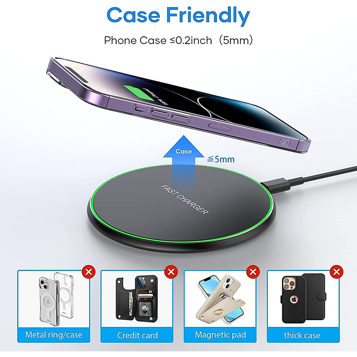 Wireless Charger, 15W Max Wireless Charging Pad, Compatible with 14/14 Plus/14 Pro/14 Pro Max/13/12/11/X/8, S22/S20/Galaxy Bud, Buds,and More