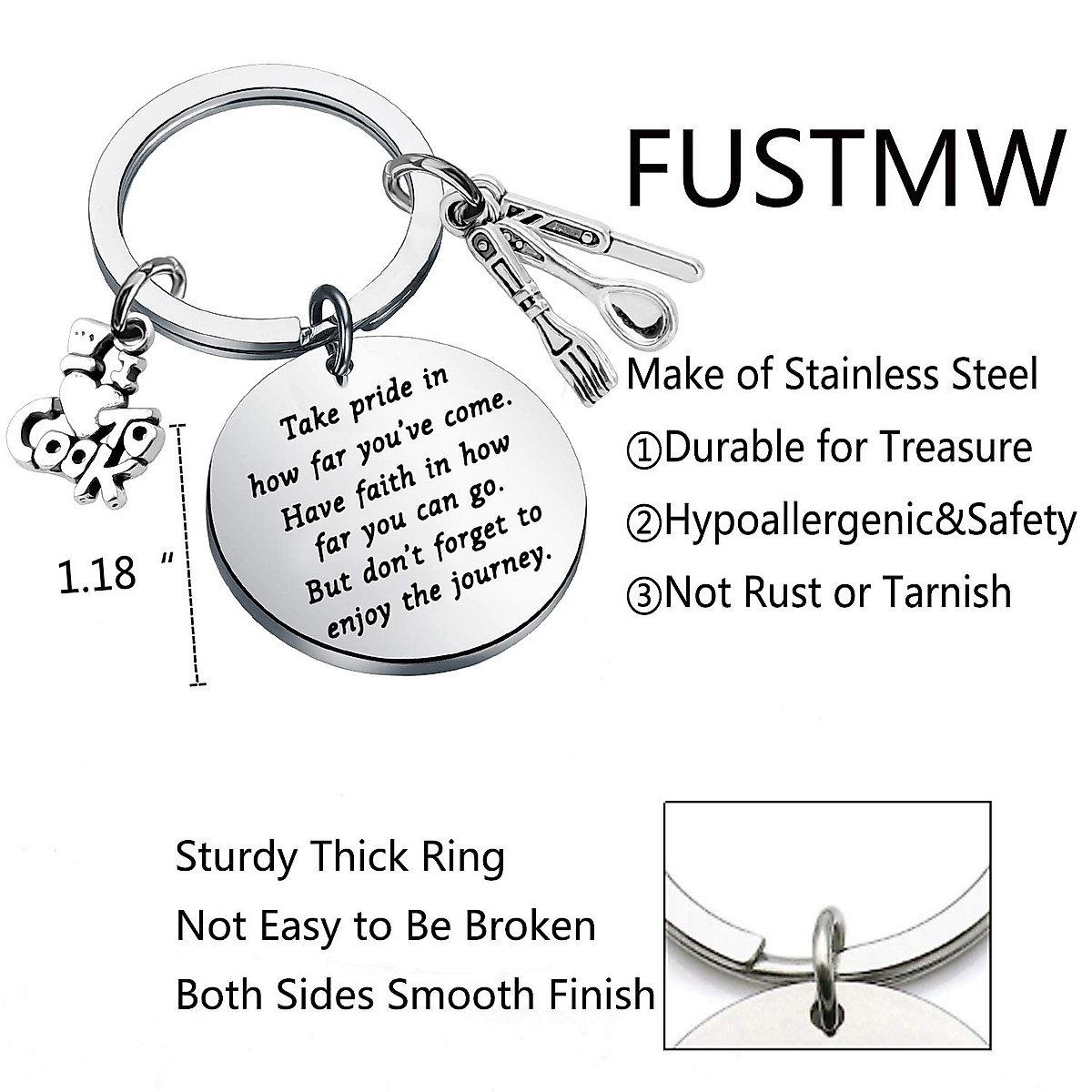 Chef Keychain Gifts Culinary School Gifts Chef Charm Cooking Jewelry Cooking Lover Gift Take Pride in How Far You Have Come (silver)