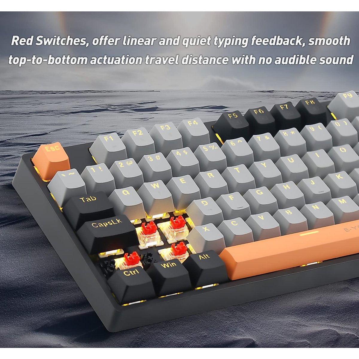 E-YOOSO Z-14 Mechanical Gaming Keyboard 104 Key, Red Switch Full-Size Computer Keyboards, Solid Yellow Backlit Mechanical Keyboard for PC Gamer, Black