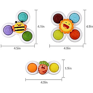 3PCS Suction Cup Spinner Bath Toy for 1 2 Year Old Baby Toys Spinning Top Baby Toys Sensory Toys for Toddlers 1-3 (Classic)