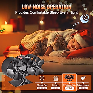 VEVOR Wood Stove Fan Heat Powered, 8 Blades Fireplace Fan Non-Electric, Quiet Thermoelectric Fan for Wood Burning Stove/Pellet/Log Burner, (with Accessories Magnetic Thermometer), Dual Motors