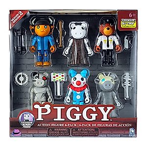 PIGGY Action Figure 6 Pack - Six 3.5" Articulated Buildable Toys, Officer Doggy, Billy, Memory, Robby, Clowny, & Frostiggy, 9 Accessories, Series 2, includes DLC