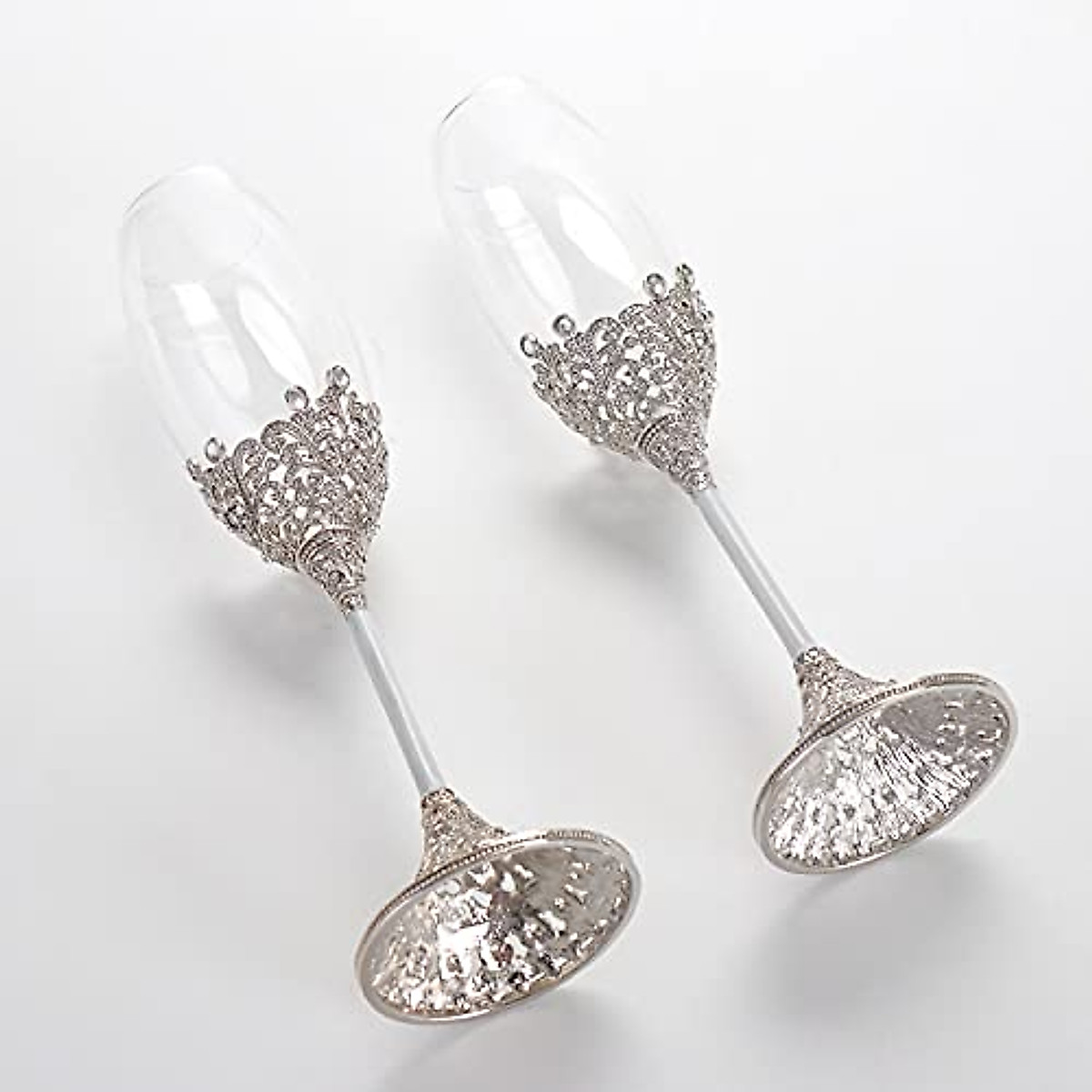 LASODY Crystal Set Champagne Flutes - Wedding Glasses for Bride & Groom - Toasting Cups Gift Sets for Couples - Engagement, Wedding, House Warming Gift