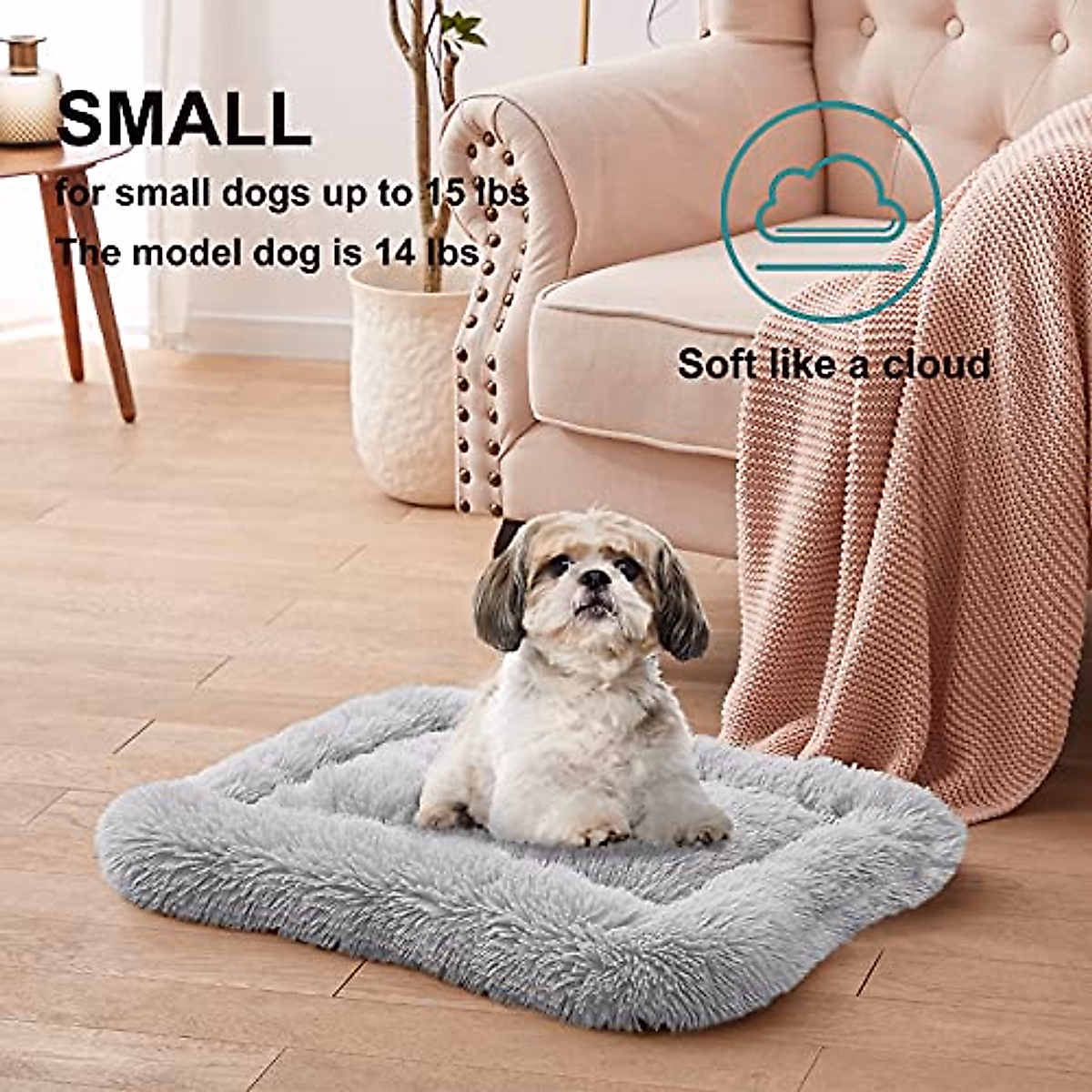 METCHIC Dog Crate Beds Small Dogs, Calming Dog Beds Crate Pads, Dog Crate Mats Machine Washable, 24''