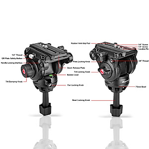MagicLine 65.7 inch Heavy Duty Aluminum Video Camera Tripod with Fluid Head, 2 Pan Bar Handles, Adjustable Mid-Level Spreader，QR Plate, Max Load 26.5 LB for Canon Nikon Sony DSLR Camcorder Cameras