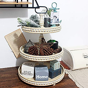 Funly mee Large Size Rustic Wood and Metal Three Tier Farmhouse Tray with Decorative Bead (3-Tier)