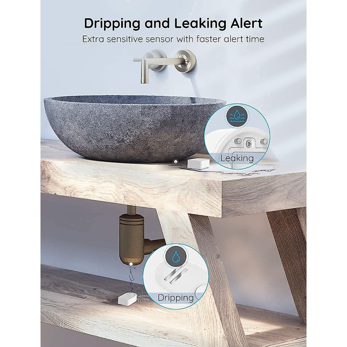 Govee Water Detectors 7 Pack Sensor with 100dB Adjustable Audio Alarm Bundle with Govee WiFi Smart Gateway with Alert Email & APP Push for Home Bedrooms