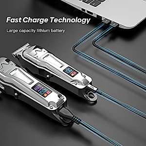 Ufree Professional Hair Clippers + Trimmer Kit, Cordless Barber Clippers T Liner Trimmer Haircut Kit, Beard Grooming Shaving Kit for Men, Shaver for Men, Fade Clippers for Hair Cutting Kit (Silver)