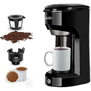 Sunvivi Coffee Maker, Single Serve Brewer for Single Cup, One Cup Coffee Maker With Permanent Filter, 6oz to 14oz Mug, One-touch Control Button with Illumination, Black (ETL Certified)