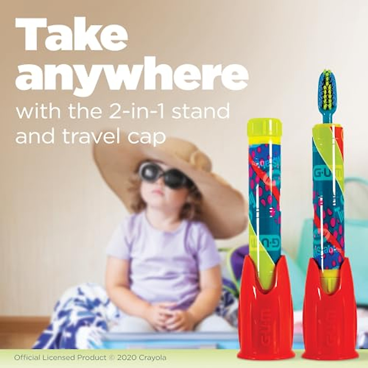 GUM Crayola Twistables Toothbrush for Kids , Soft Bristles Children & Toddler Toothbrush with Holder , For Ages 3+, 1ct (4pk)