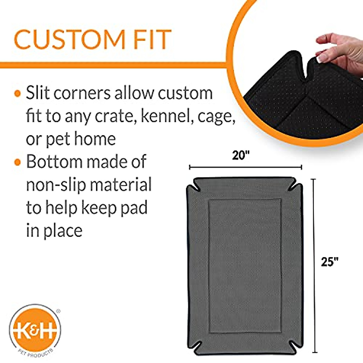 K&H Pet Products Odor-Control Crate Pad Gray Small 20 X 25 Inches