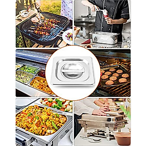 QWORK Solid Pan Lid with Handle, 4 Pack Stainless Steel Steam Table Pan Cover for 1/6 Size Steam Pans