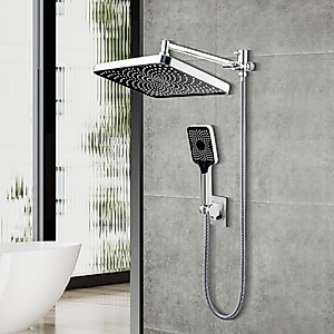 Shower Head,14”Rain Shower Head with Handheld Spray Combo with ON/OFF Pause Switch and 11'' Angle Adjustable Extension Arm/Flow Regulator，High Pressure Nozzle Easy to Clean Bathtub,Chrome