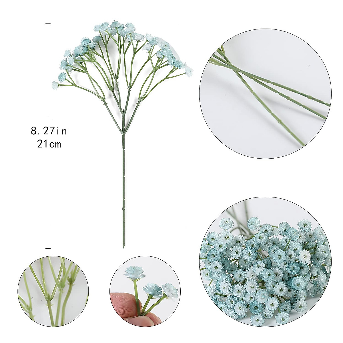 JUSTOYOU 10 Pcs Artificial Babys Breath Flowers, Blue Artificial Flower, Fake Gypsophila Real Touch Flowers for Wedding Party Home Garden Decoration （Blue, Not include vase）
