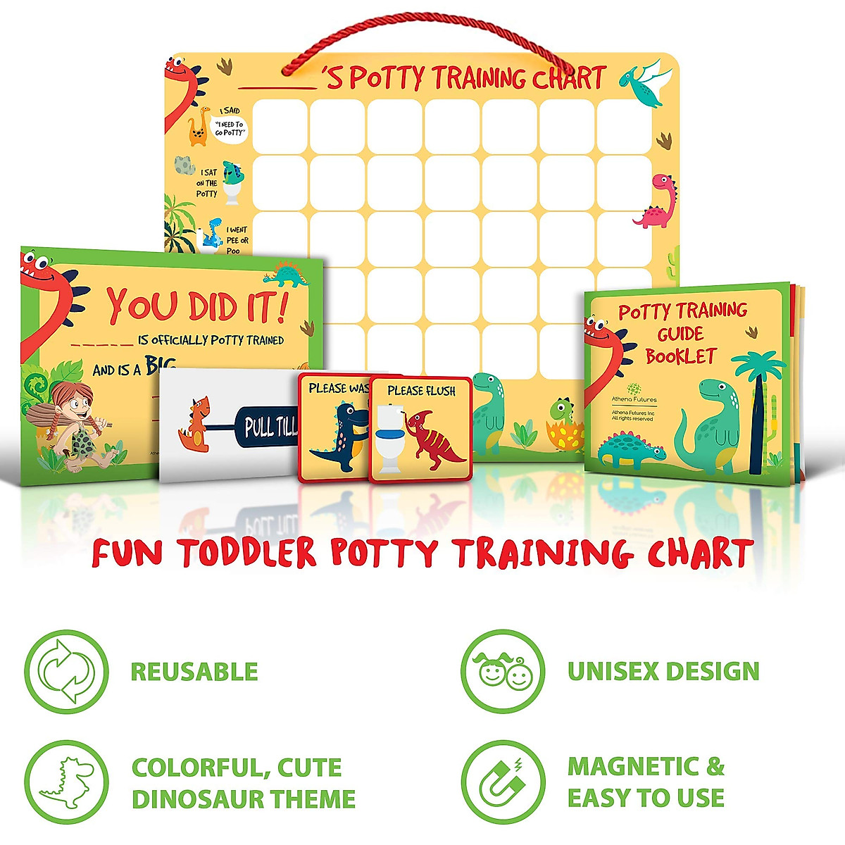 ATHENA FUTURES Potty Training Chart for Toddlers Magnetic Reuseable - Dinosaur Design and Dinosaur Potty Training Toilet Targets