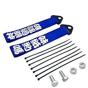 2 Pieces Car Racing JDM Tow Strap High-Strength Nylon Towing Rope Universal Auto Blue Trailer Hook Bumper Decorative with Chinese Slogan (Blue)