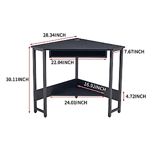 KNAMOTL Corner Desk with Smooth Keyboard Tray& Storage Shelves, Compact Home Office Table with Sturdy Steel Frame, Easy Assemble, Workstation for Small Space
