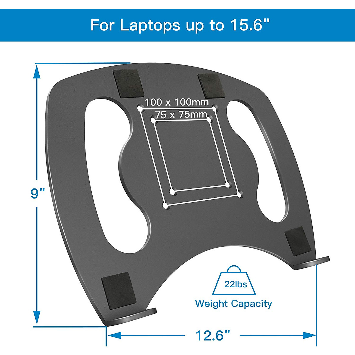 Laptop Tray Steel Notebook Holder for Monitor VESA Mount Stand Fits VESA 100x100 mm Mounting Holes with M4 Screws, 22lbs Capacity with Vented Cooling Platform