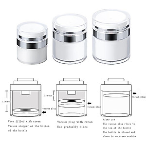 Cream Jar Vacuum Bottle, 15/30/50ml Airless Pump Jar Bottles Portable Lotion Dispenser, Makeup Lotions Creams Travel Container Push Down Pump Dispenser (15ml, 3 Pcs)