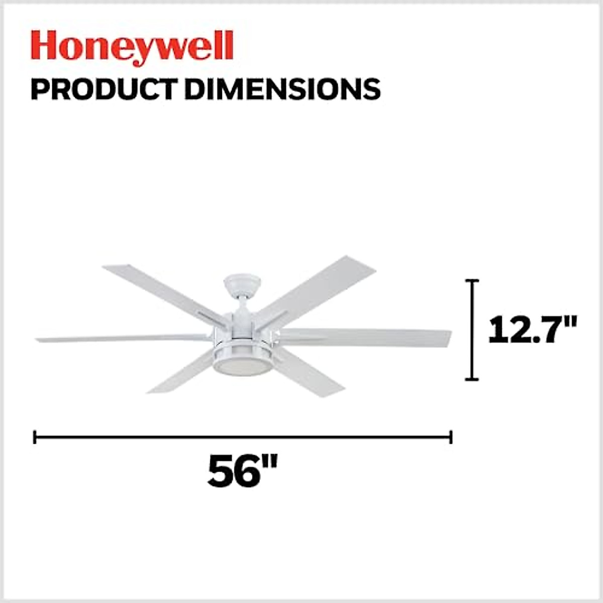 Honeywell Ceiling Fans Kaliza Modern 56 Inch Ceiling Fan with Light, Remote Control Fan, LED Indoor Fan with 6 Blades, Gray Wash and White Blade Finish Options, Bright White (51477-01)