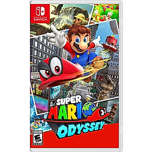 Nintendo Switch Bundle: 32GB Console Red and Blue Joy-Con, Nintendo Switch Wheel (set of 2), Super Mario Odyssey Video Game and Deluxe Travel Case (Renewed)