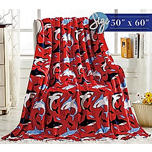 Elegant Comfort Lightweight Printed Throw Blanket- All Season, Ultra Soft, Cozy and Plush- Decorative Throw Blankets, Perfect for Lounging, 50 x 60 inches, Red Shark, Throw Blanket
