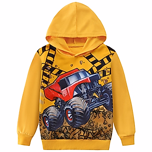 Little Hand Monster Truck Boys Shirt Long Sleeve Hoodie Tops Cotton Children Car Clothes for Size 7 8 Kids