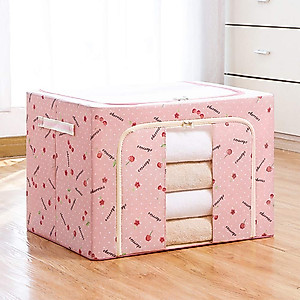 Storage Bins Boxes, Foldable Storage Bag-Capacity 72 L, Steel Frame Support Clothing Storage Bag, Quilt Collection Bag, Clothing Storage Bag With Transparent Window (Storage Bag - 1 Pack) (Pink)