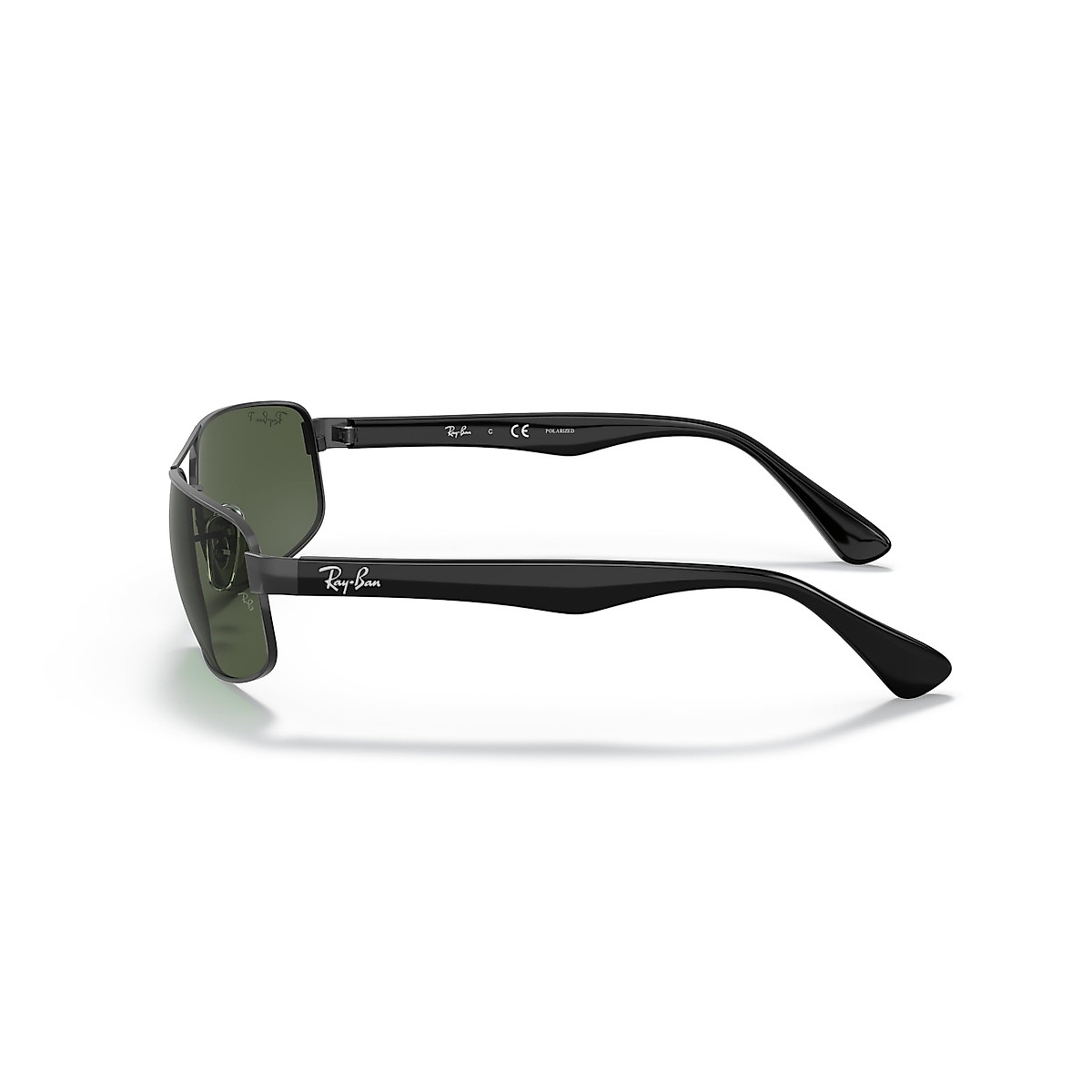 Ray-Ban Men's RB3445 Rectangular Sunglasses, Black/Polarized Dark Green, 64 mm