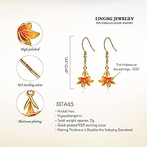 Lilies Dangle Earrings 925 Sterling Silver Flower Dangling Earrings Bithday Flower of May Earrings Minimalist Earrings Mother's Day Jewelry Gifts