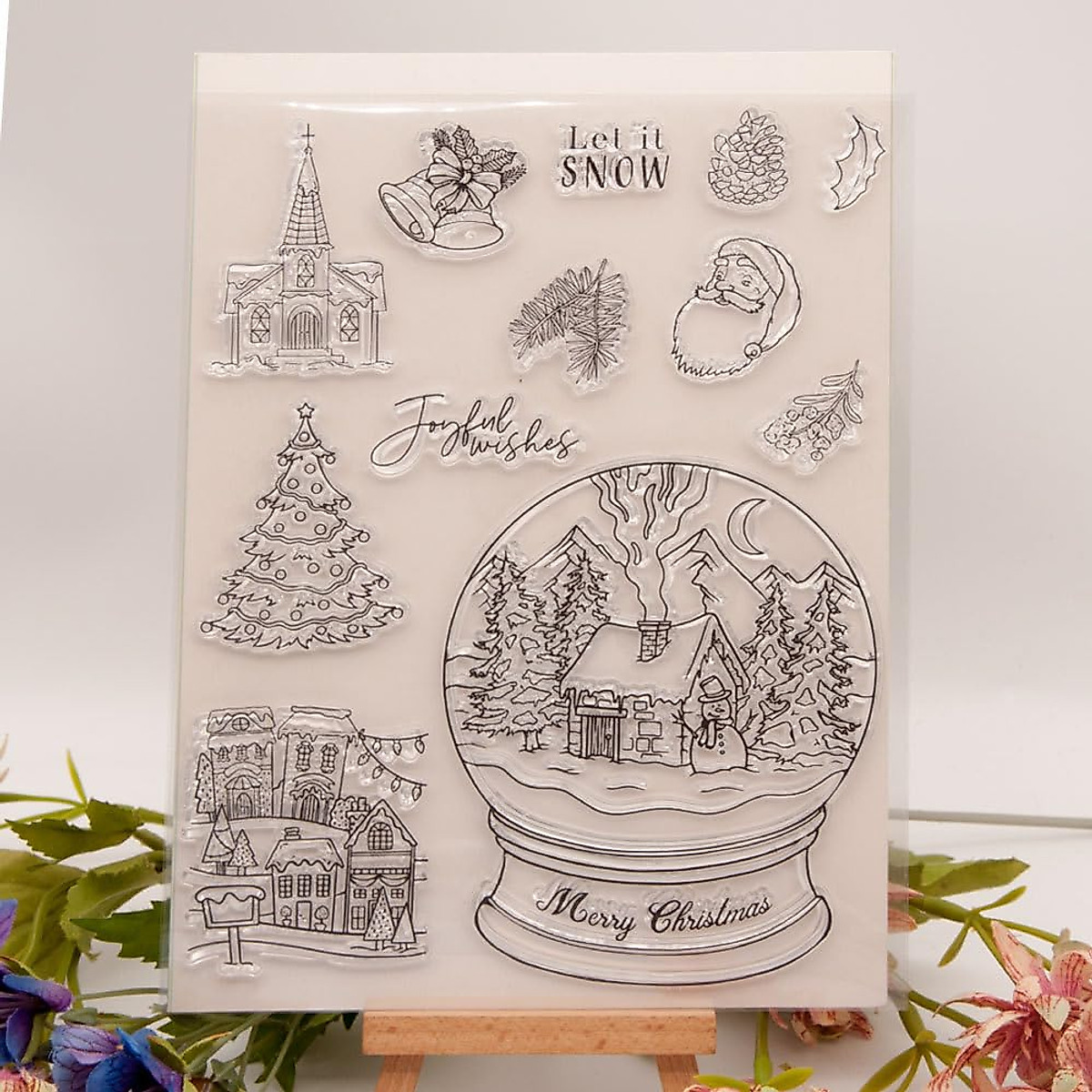 NZJ Merry Christmas Decorative Ball Santa Clear Stamp Background Transparent Silicone Stamp Rubber Stamp for Scrapbook Journal Card Making