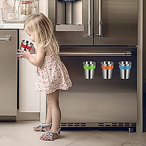 Wownnic Magnetic Cups for Fridge- Magnetic Hanging Cups for Kids- Stainless Steel Cups with Magnetic Cup Holder- 12 Oz Kids Cups Hanging on Fridge or Water Coolers